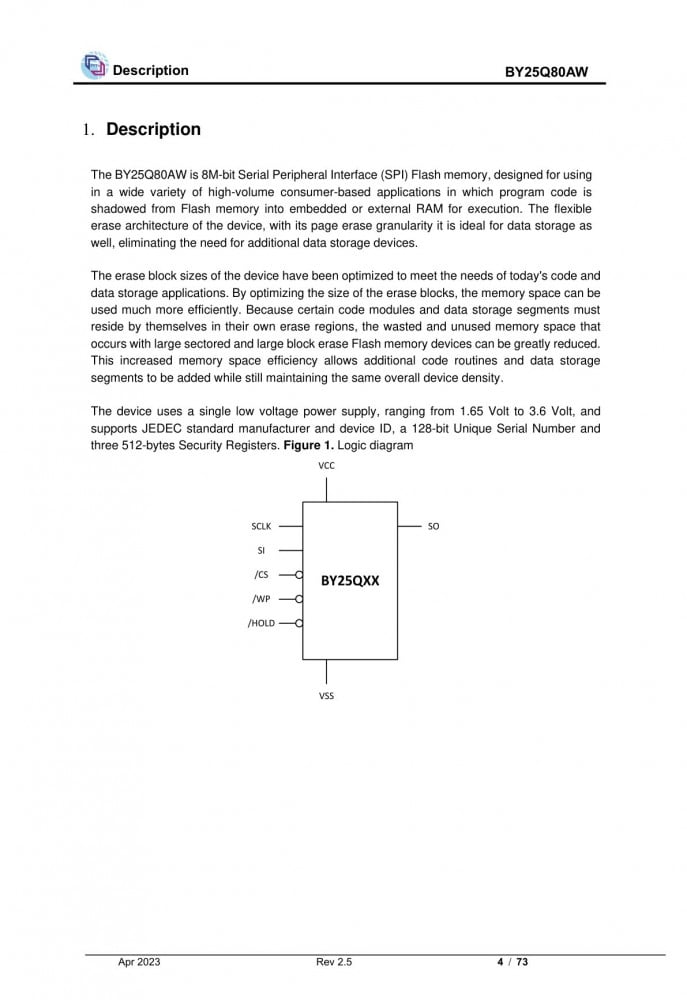 BY25Q80AW datasheet page 4