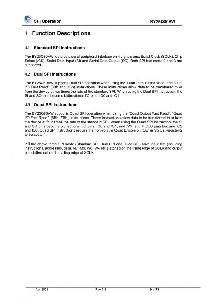 BY25Q80AW datasheet page 9