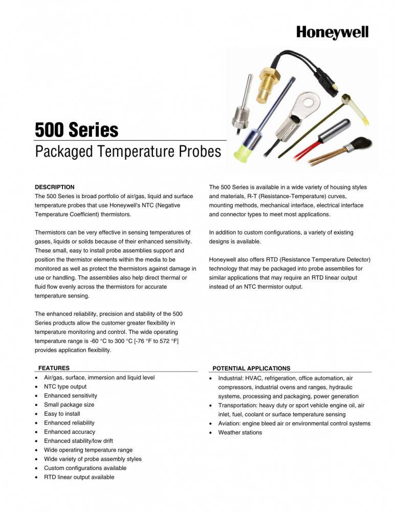 Honeywell 500 Series datasheet page 1