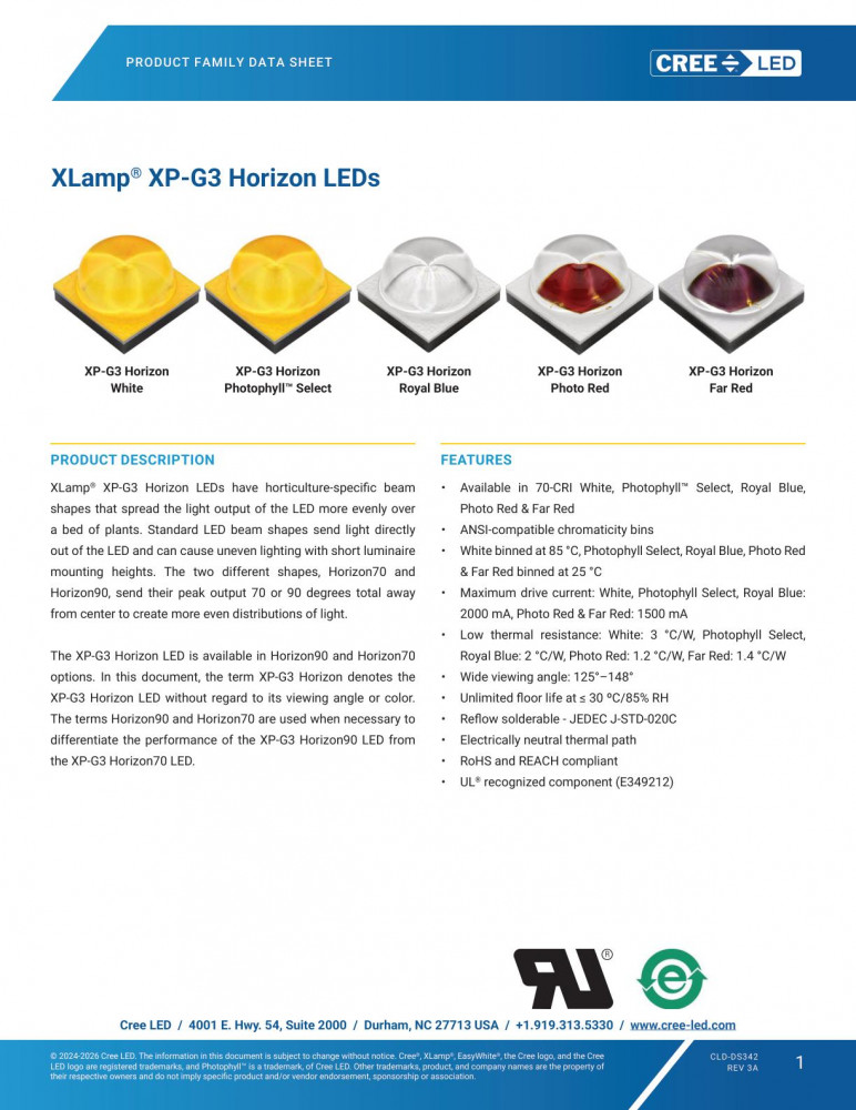 XP-G3 Horizon datasheet page 1