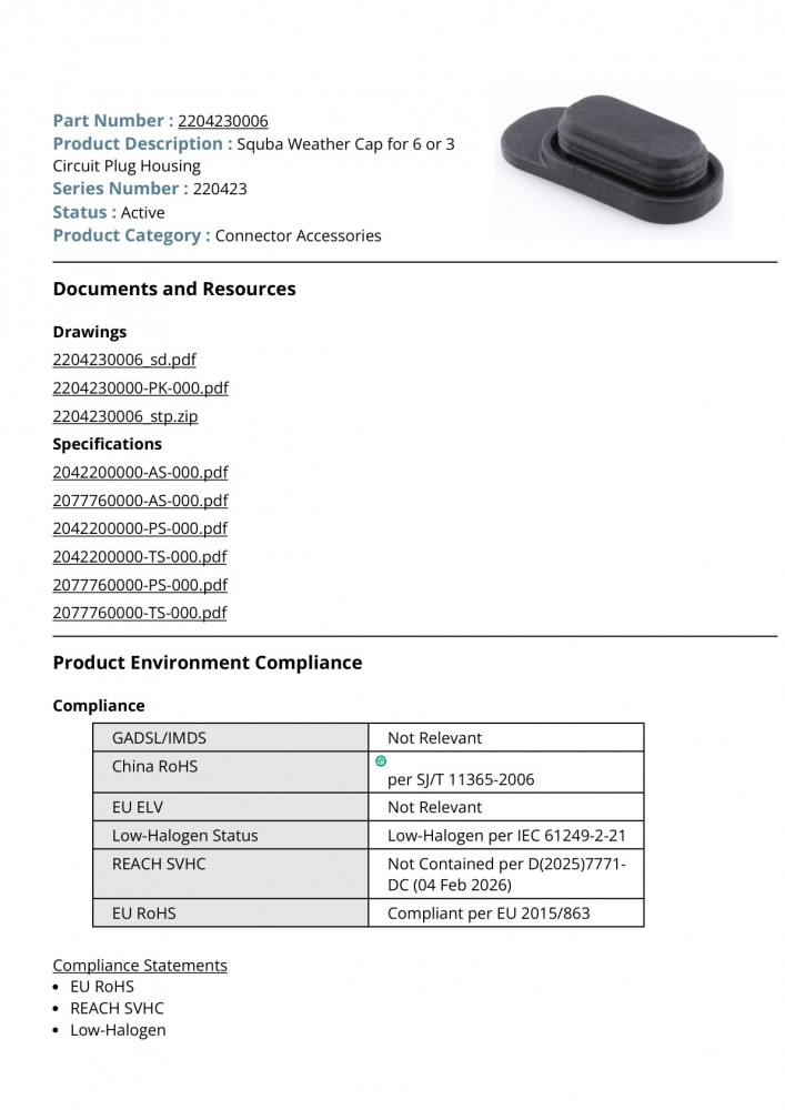 MOLEX 2204230006 technical document preview, page 1