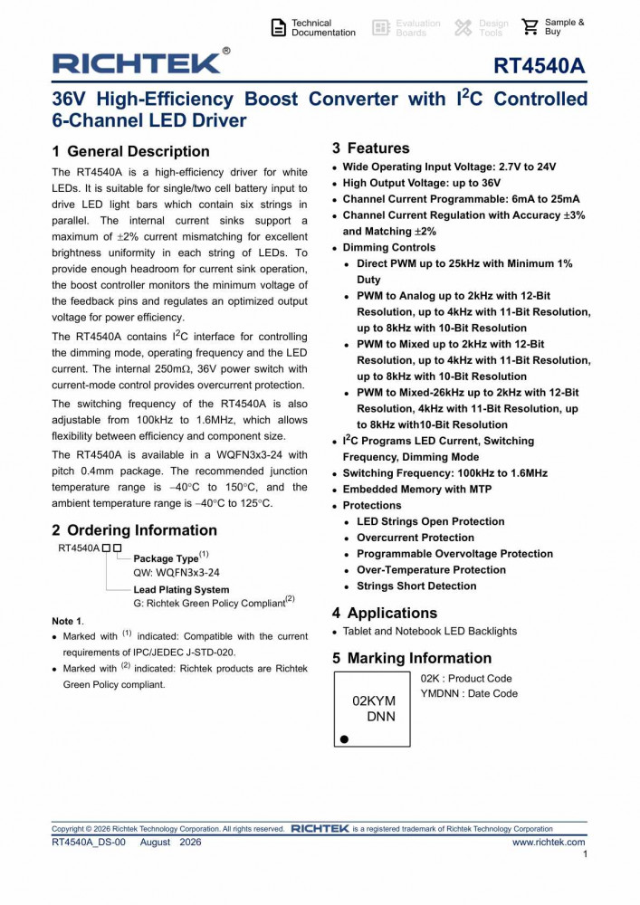 RT4540A datasheet page 1