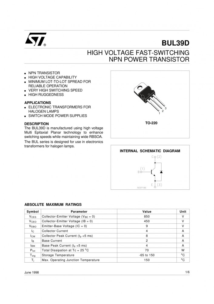 BUL39D datasheet page 1
