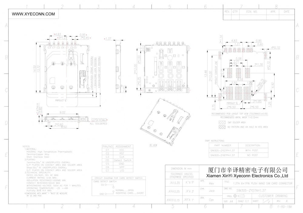 SIM305-ZYD7AH1.37 customer drawing page 1