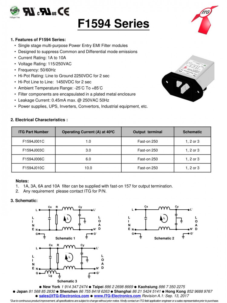 ITG Electronics F1594 series datasheet page 1