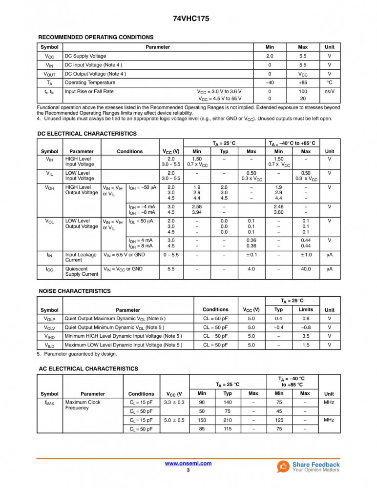 74VHC175 datasheet page 3