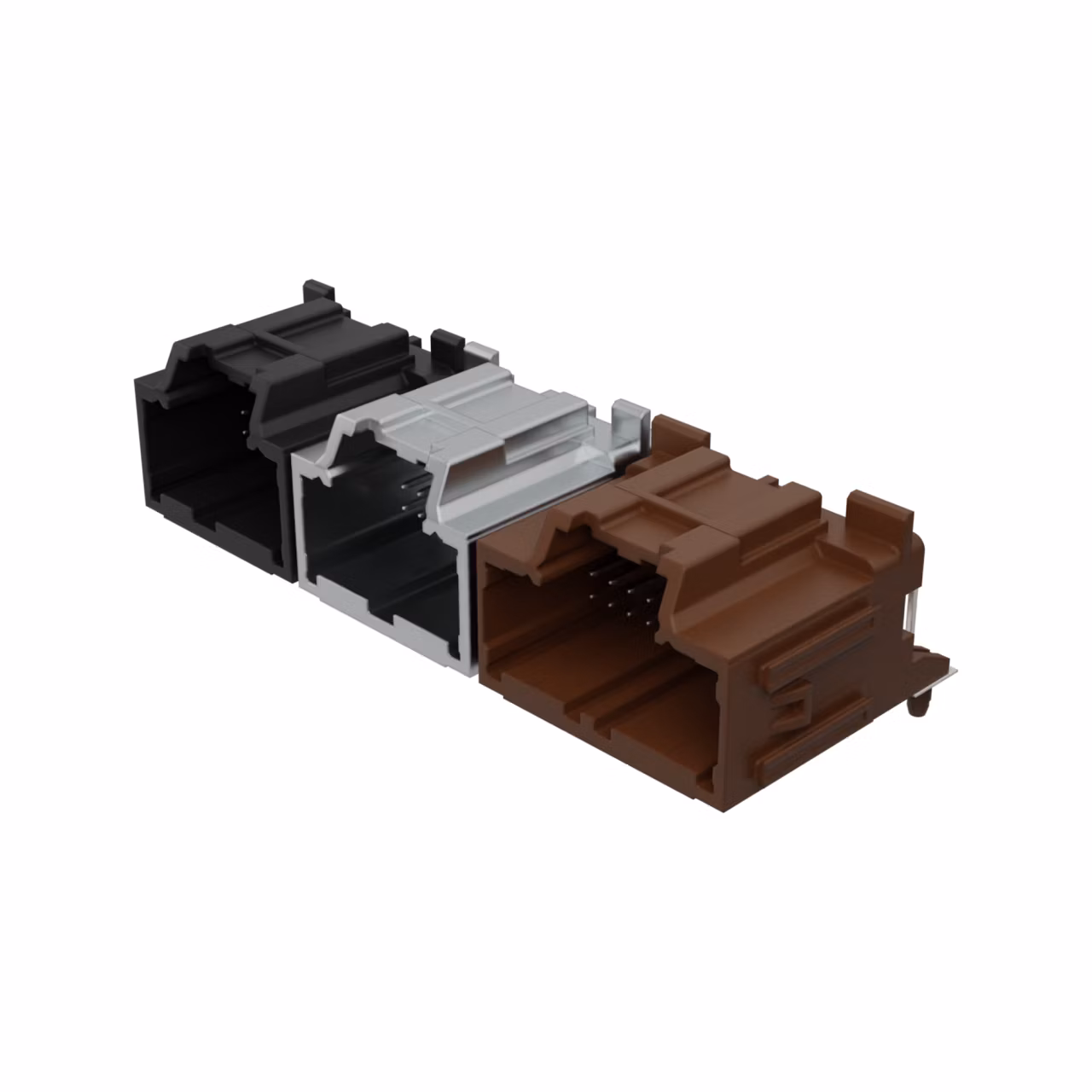 Stac64 3 Bay Right-Angle Headers, 52 Circuits, Bay A 16 Circuit Signal Header, Polarization A, Black; Bay B 16 Circuit Signal Header, Polarization B, Gray; Bay C 20 Circuit Signal Header, Polarization C, Brown; Tray for sale