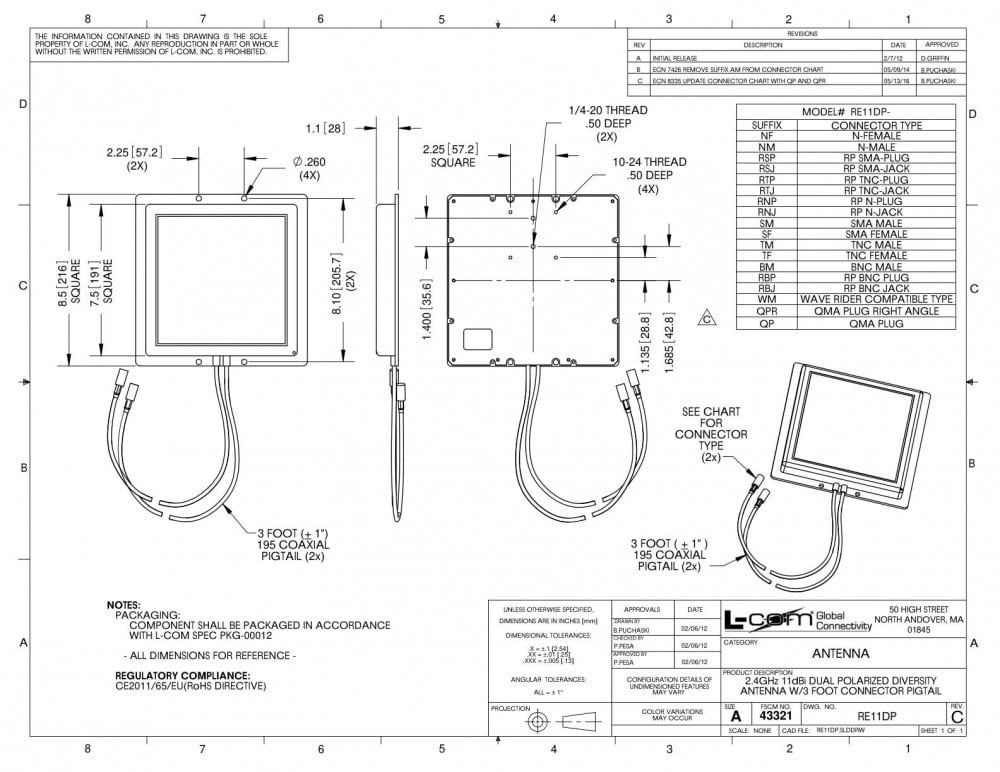 L-com RE11DP-NF technical document page
