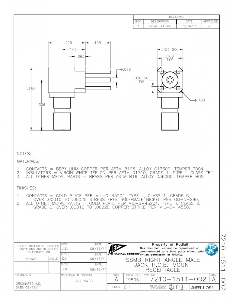 Radiall 7210-1511-002 drawing page