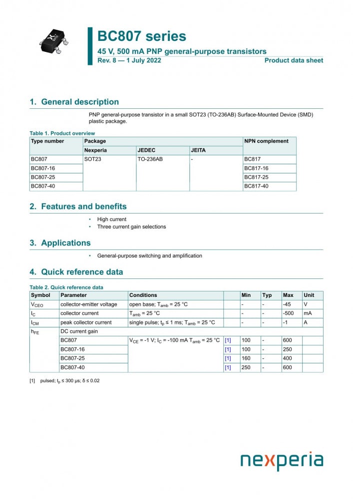 BC807-40 datasheet page 1