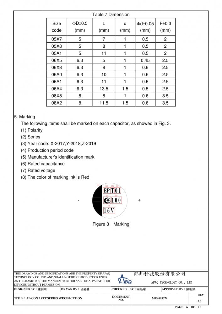 APAQ AREP specification page 6