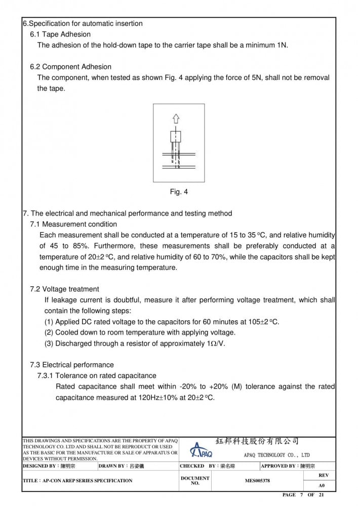APAQ AREP specification page 7