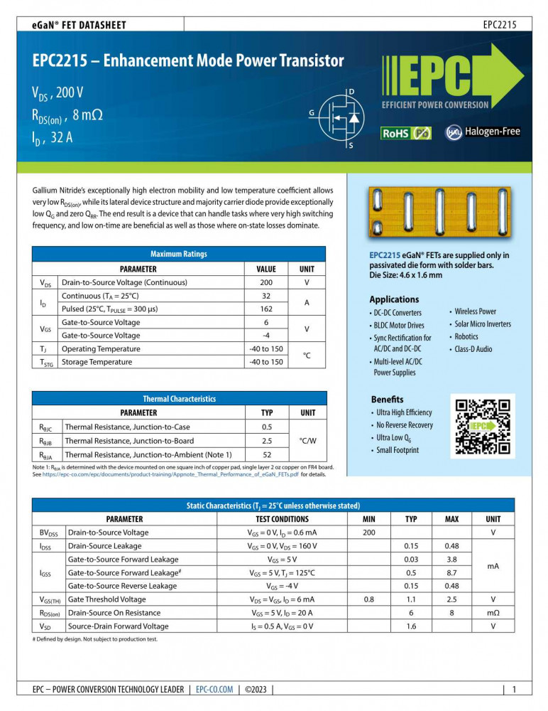 EPC2215 datasheet page 1