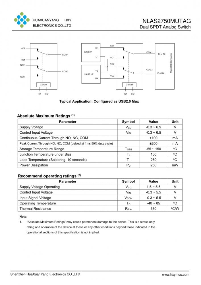 NLAS2750MUTAG-HXY datasheet page 3