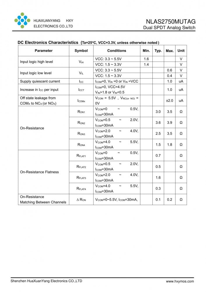 NLAS2750MUTAG-HXY datasheet page 4