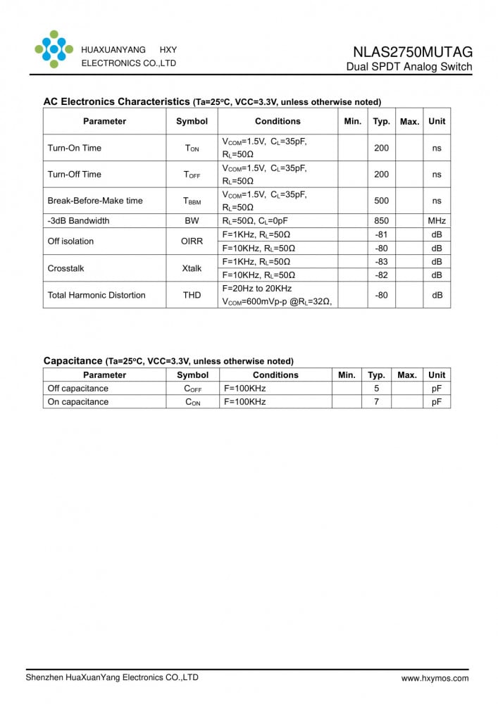 NLAS2750MUTAG-HXY datasheet page 5