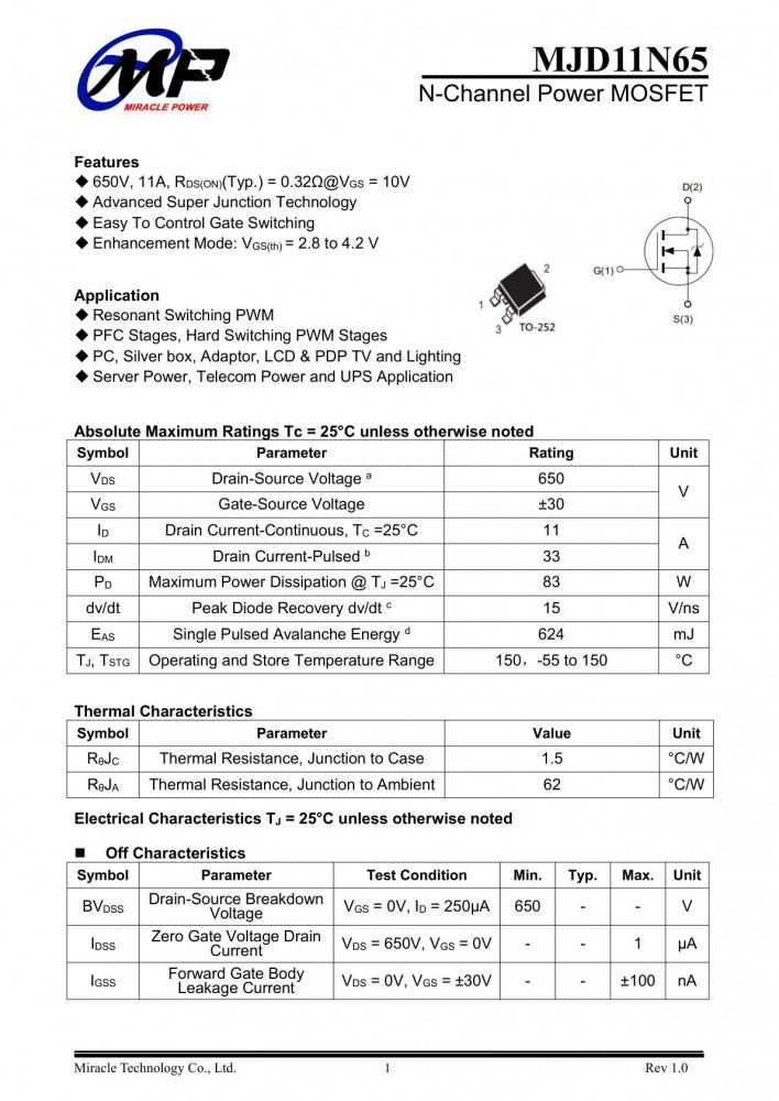 MJD11N65 datasheet page 1