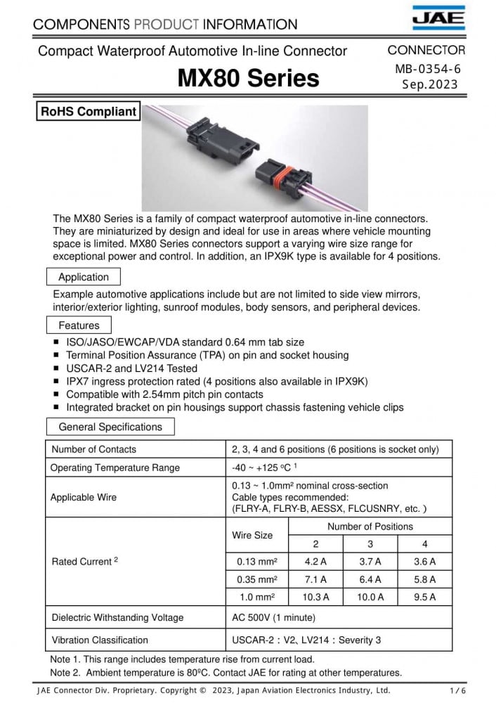 JAE MX80 Series datasheet page 1