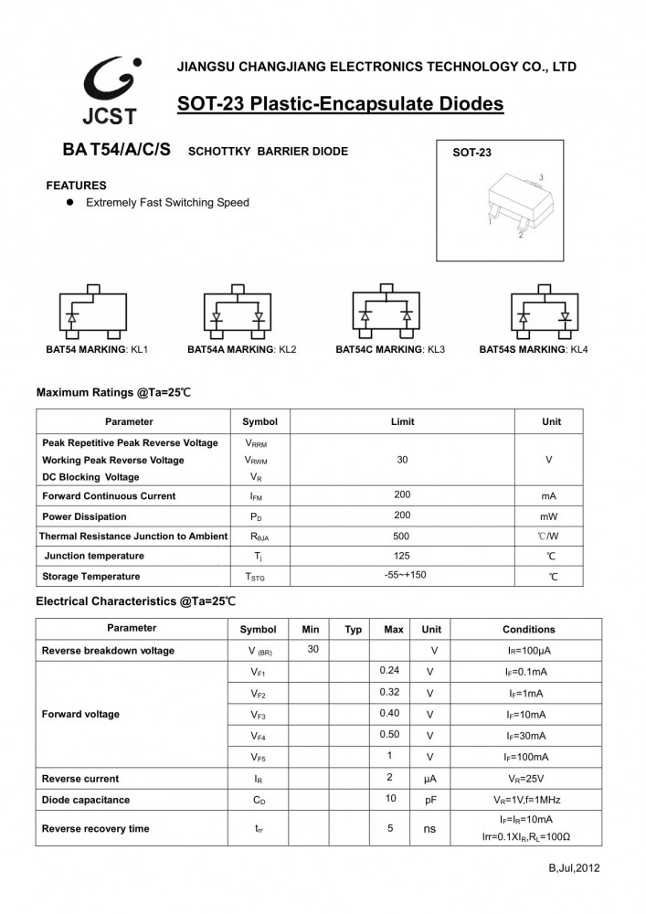 JSCJ BAT54A datasheet page 1