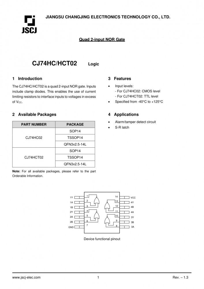 CJ74HC02 datasheet page 1