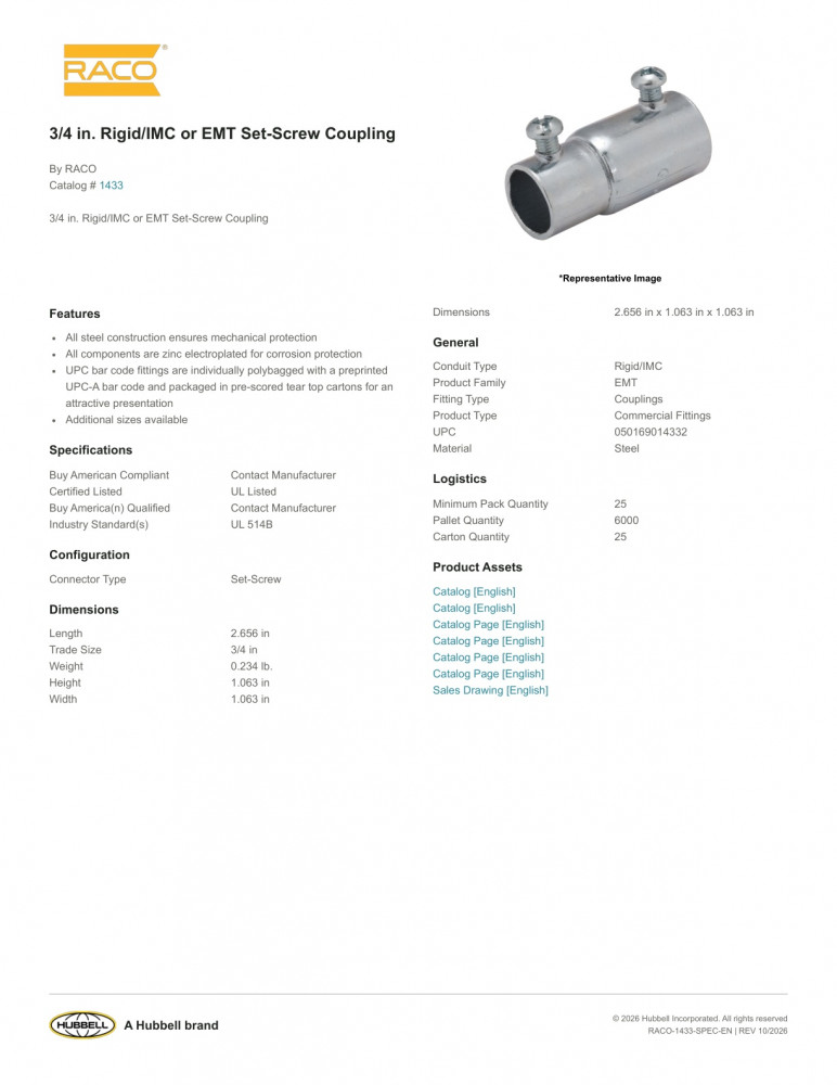 Technical document image for RACO catalog 1433
