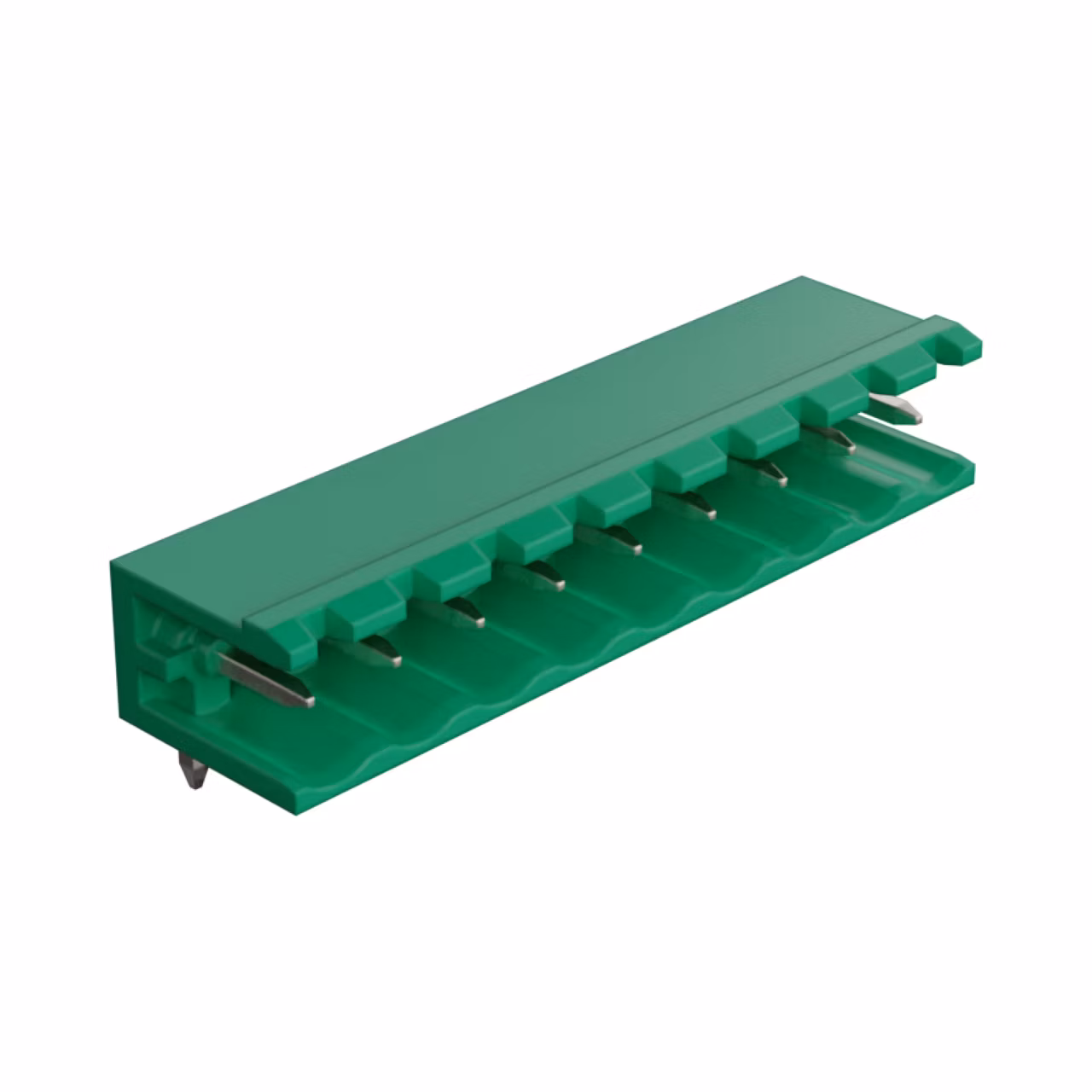 5.08mm Pitch Eurostyle Right-Angle PCB Header, Open Ends, Green Housing, 9 Circuits for sale
