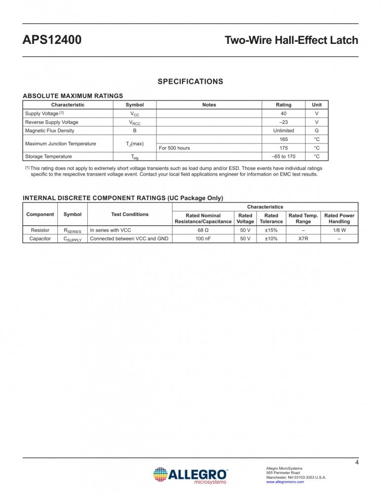 APS12400 datasheet page 4