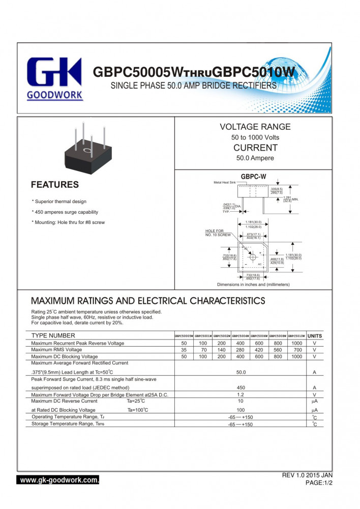 GBPC5010W datasheet page 1