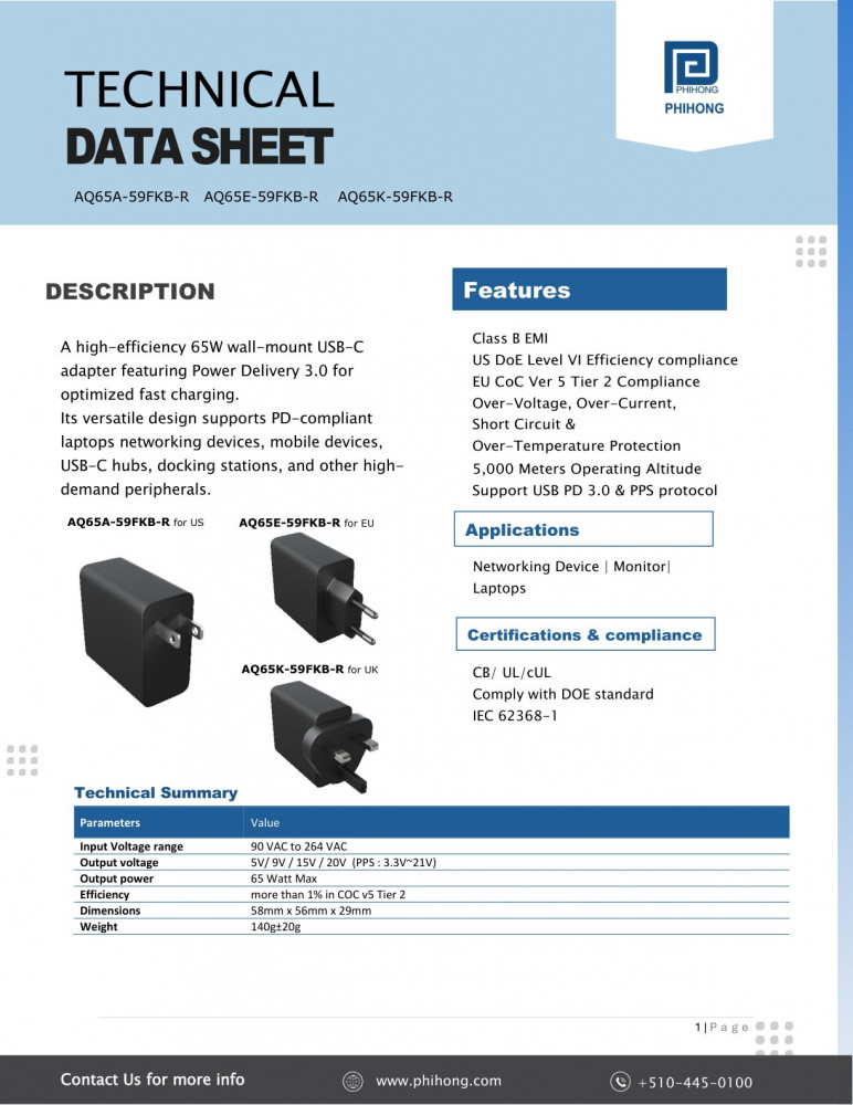 AQ65A-59FKB-R technical document page 1