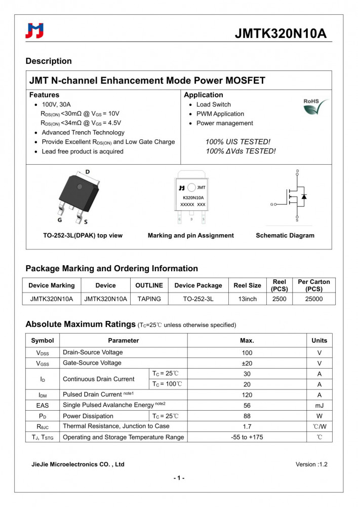JMTK320N10A datasheet page 1
