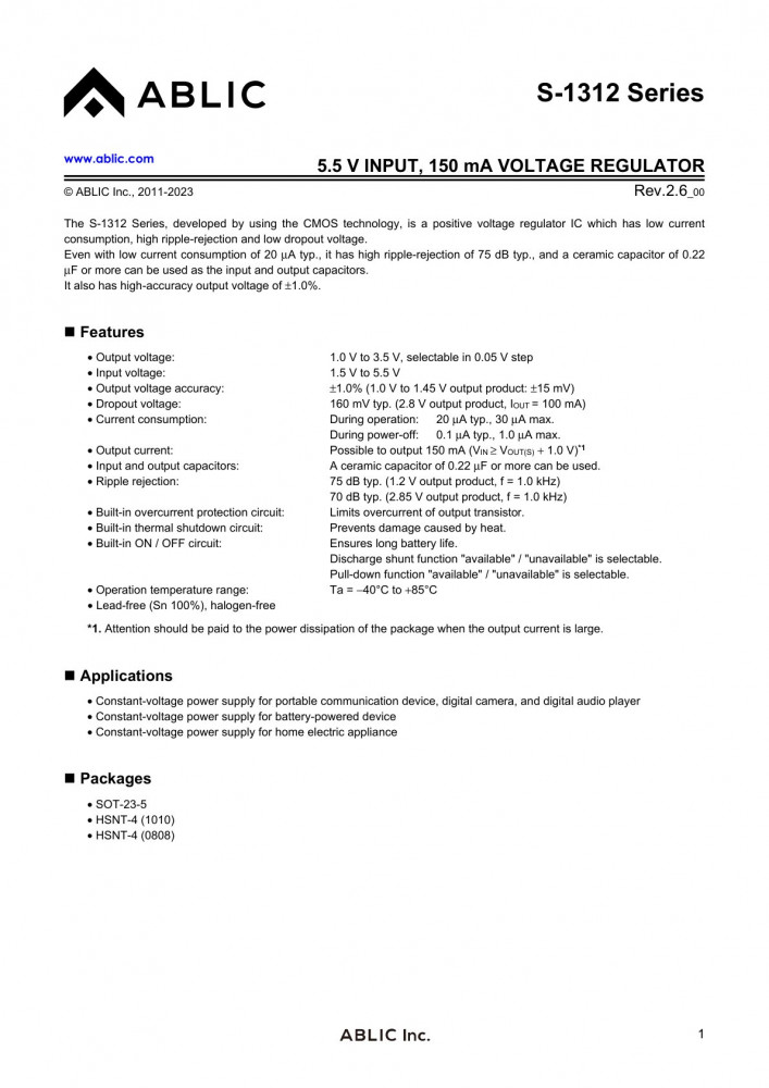 S-1312 datasheet page 1