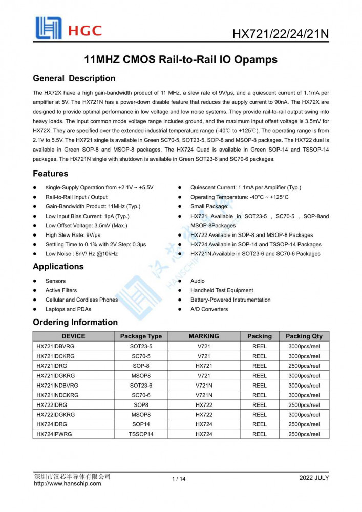 HX722IDRG datasheet page 1