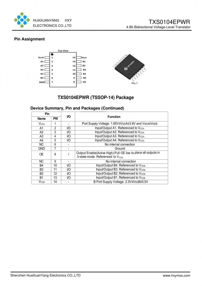 TXS0104EPWR-HXY datasheet page 2