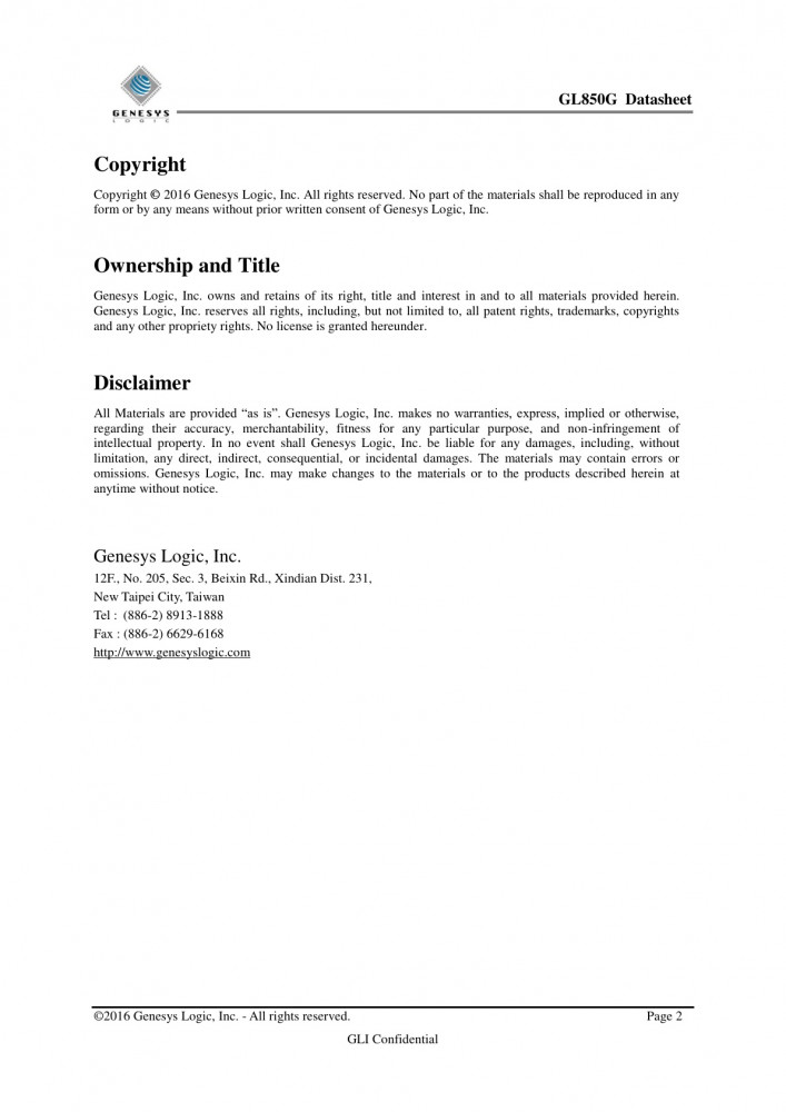 GL850G datasheet page 2