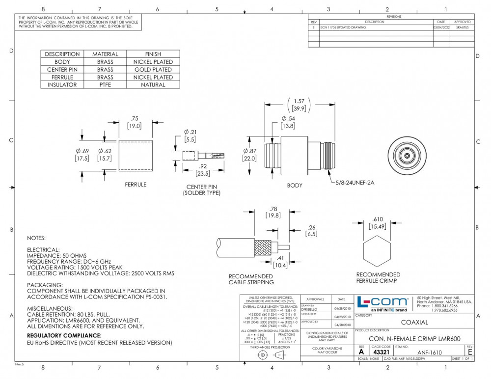 L-com ANF-1610 technical document preview