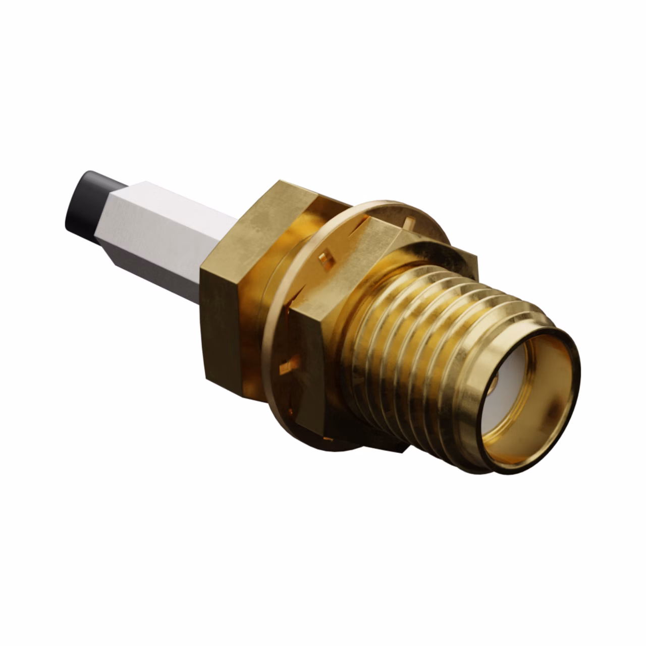 SMA Jack, Straight, Bulkhead, Crimp RG-174, RG-188 and RG-316 Cable, Brass Body, Gold (Au) Plated, Mounts in 