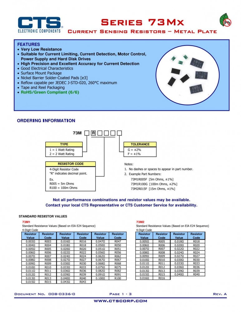 73M1R007F technical document page 1