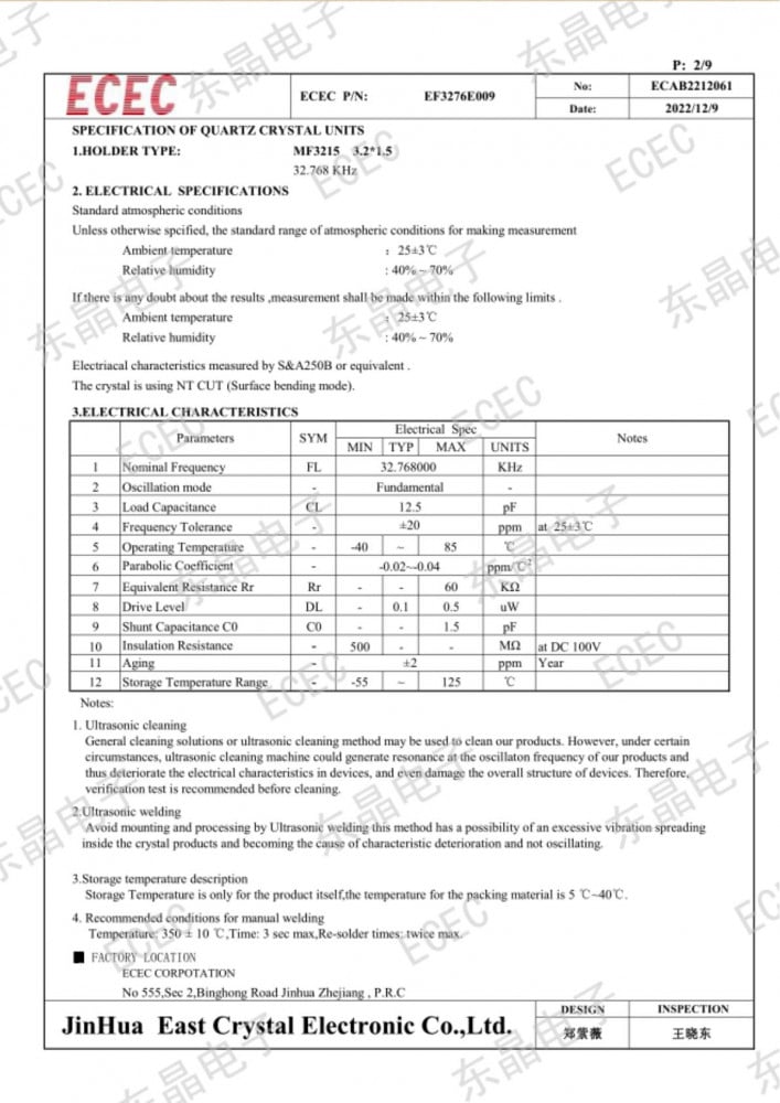ECEC EF3276E009 technical document page 1