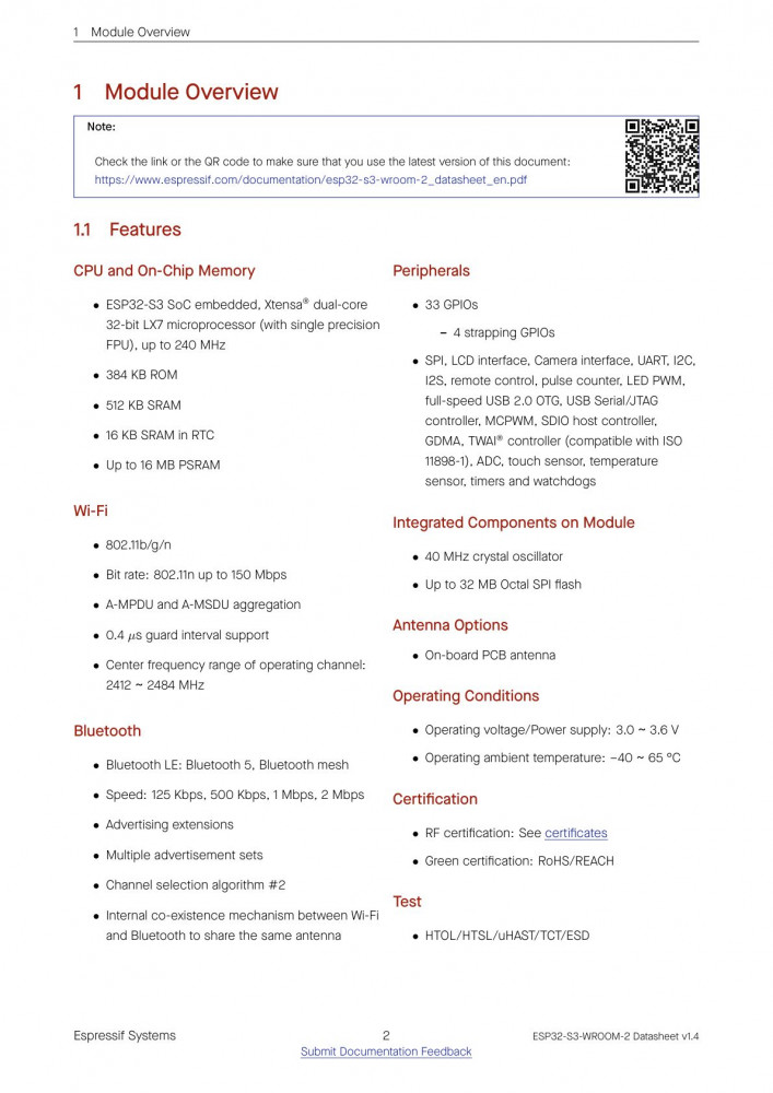 ESP32-S3-WROOM-2 datasheet page 2