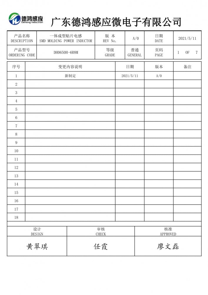 DH0650H-6R8M approval document page 2