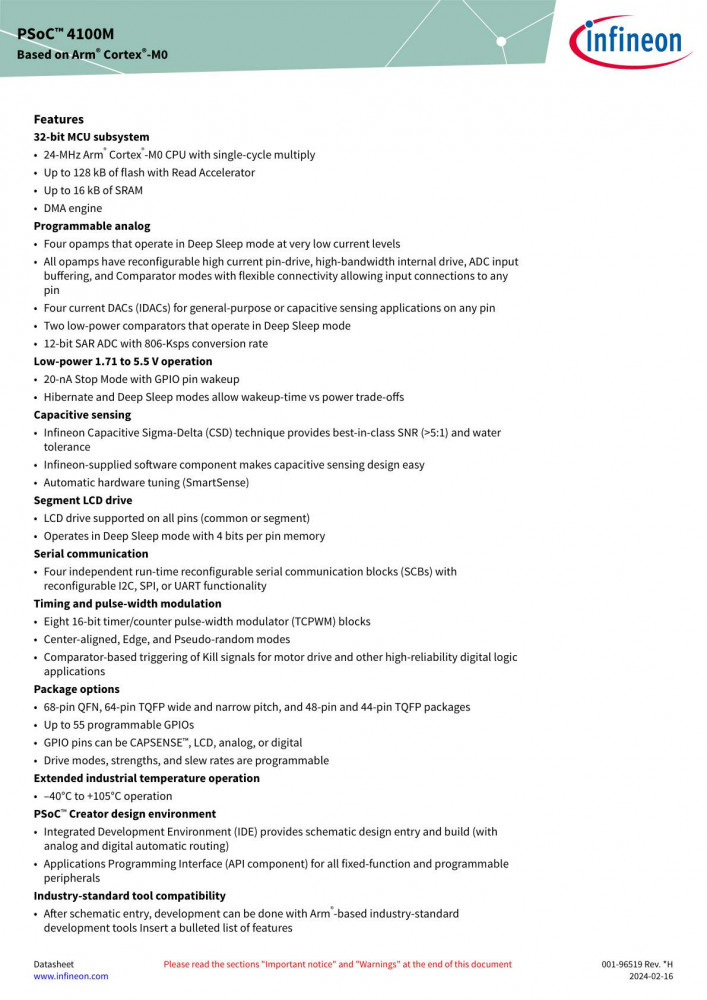 CY8C4125LTI-M445 technical document page 1