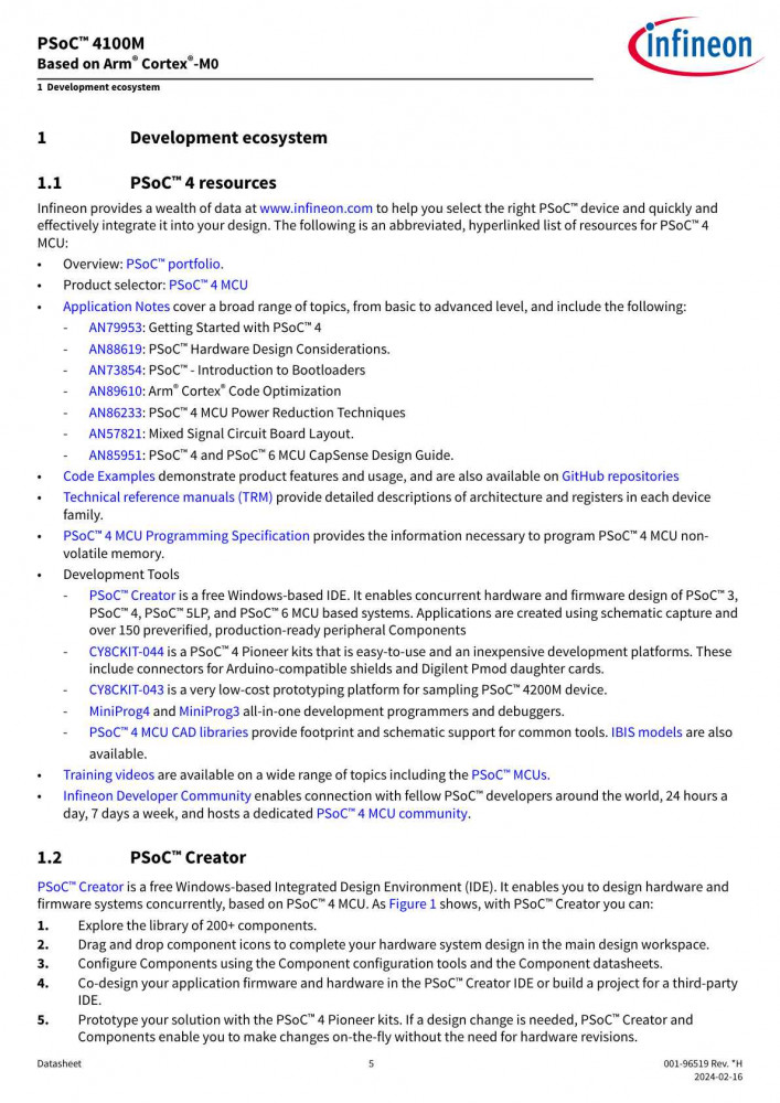 CY8C4125LTI-M445 technical document page 5