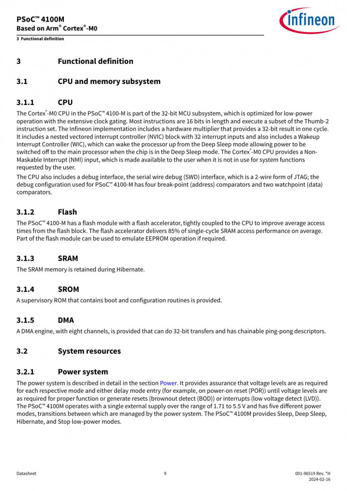 CY8C4125LTI-M445 technical document page 9