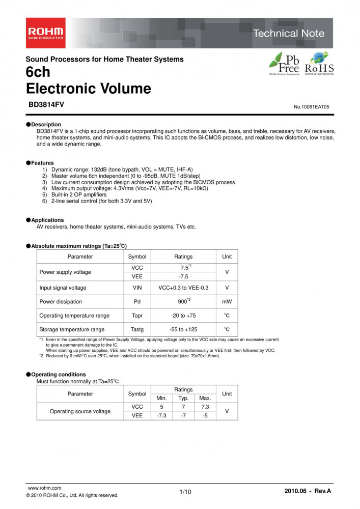 BD3814FV-E2 datasheet page 1