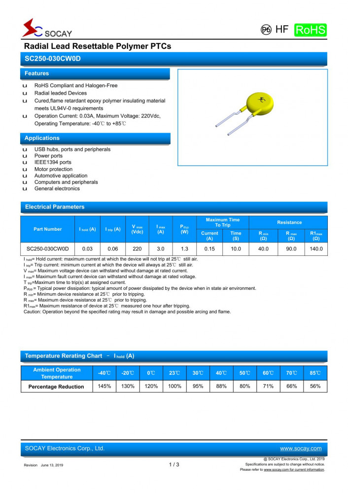SC250-030CW0D technical document, page 1