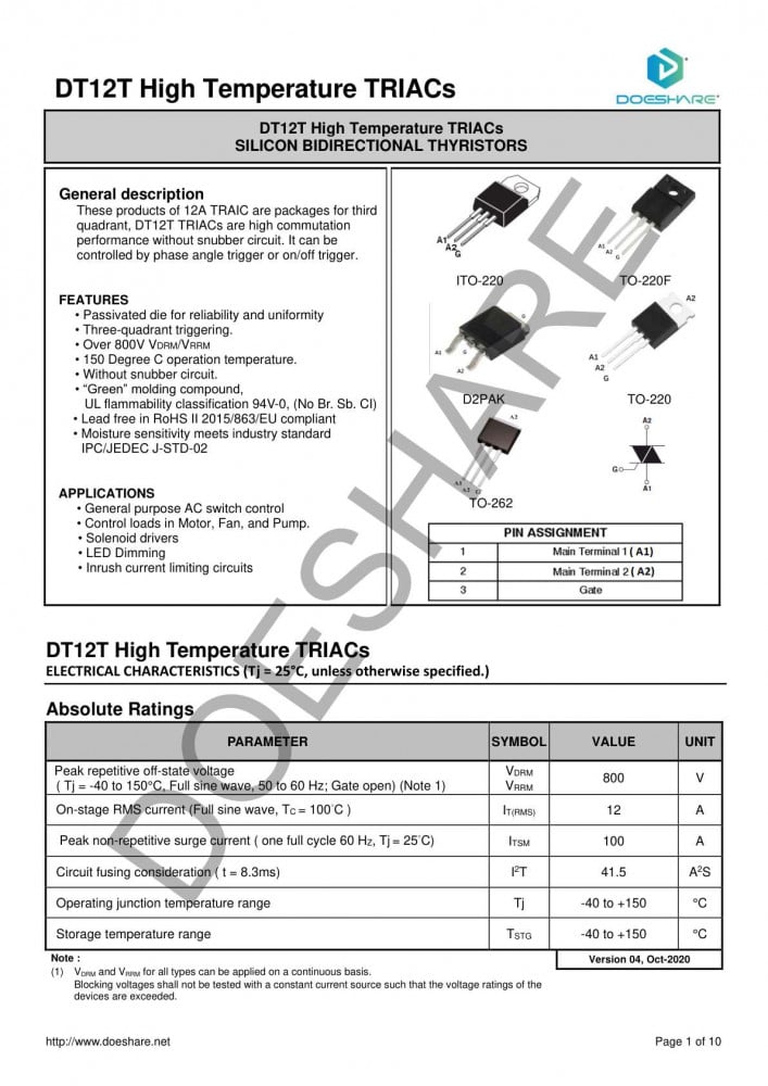 DT12T35T-BH datasheet page 1