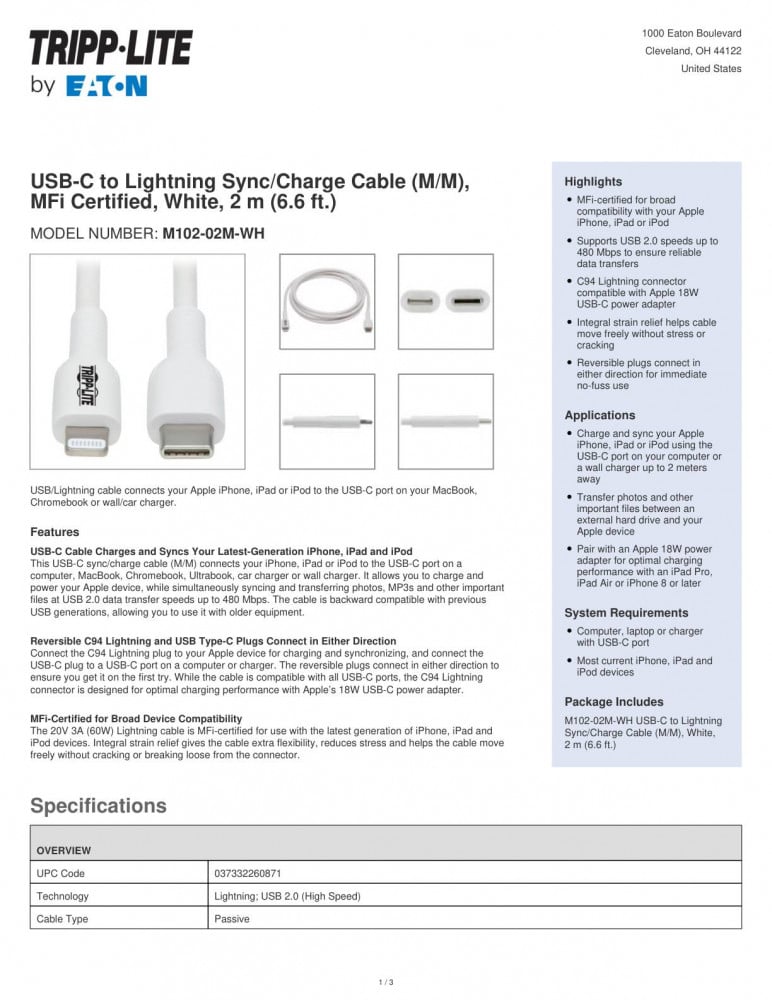 M102-02M-WH technical document page 1