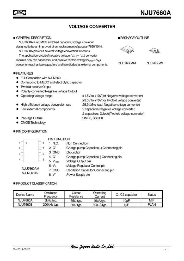 NJU7660AM-TE1 technical document page 1