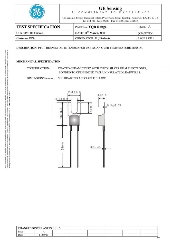YQR series test specification page 1