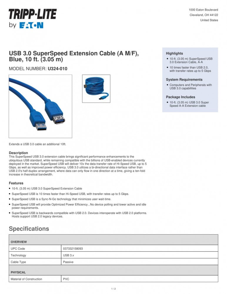 EATON U324-010 technical document page 1